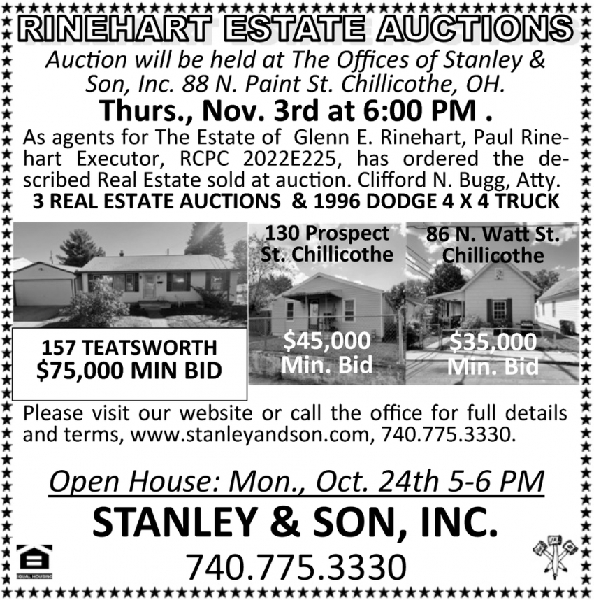 Rinehart Estate Auctions, Stanley & Son, Inc, Chillicothe, OH