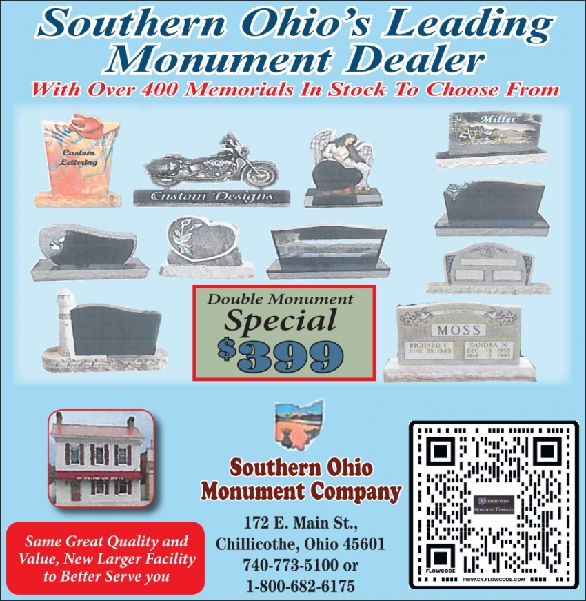 Double Monument Special, Southern Ohio Monument Company, Chillicothe, OH